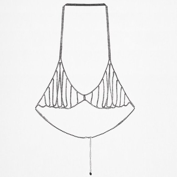 Zara | Accessories | Nwt Metallic Jewel Bra W Rhinestone Appliqus M ...